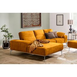 W.Schillig Ecksofa &raquo;run, Designsofa mit tollem Sitzkomfort, L-Form&laquo; mit elegantem Holzsockel, F&uuml;&szlig;e in Chrom gl&auml;nzend, Breite 279 cm gelb Longlife Xtra
