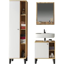 Home Affaire Badm&ouml;bel-Set &raquo;OSLO, Bad im skandinavischen Design&laquo; Set, 3 Stk. tlg. wei&szlig; Holzwerkstoff B/H/T: 121cmcm x 190cmcm x 33cmcm