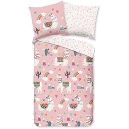 PURE luxury collection Kinderbettw&auml;sche &raquo;Paca&laquo; 2 Stk. Mikrofaser, 135x200, Pflegeleicht, M&auml;dchen, Lama, Alpaka, Regenbogen rosa Microfaser, 