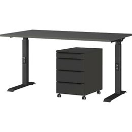 Germania B&uuml;rom&ouml;bel-Set &raquo;Mailand&laquo; 2 Stk. tlg. inkl. Schreibtisch und Rollcontainer grau Holzwerkstoff, Metall B/H/T: 140cm, Schreibtisch Breite 197 
