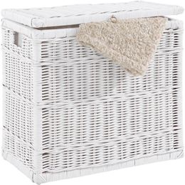 my home W&auml;schetruhe &raquo;Duo&laquo; mit 2 Kammern wei&szlig; Geflecht Rattan B/H/T: 69cm x 61cm x 37cm