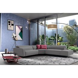 Egoitaliano Ecksofa &raquo;Stefanie-e, Designsofa der Extraklasse, bequem mit hohem Sitzkomfort&laquo; mit Relaxfunktion und verstellbaren Kopfteilelementen grau LEDER BACIO 