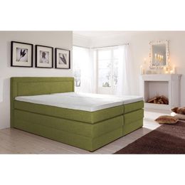 Hapo Boxspringbett mit Bettkasten gr&uuml;n Kopfteil, seitliche Unterbox und Obermatratze sind mit pflegeleichtem Feinstrukturstoff in Leinenoptik (100% 