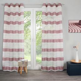 decolife Gardine &raquo;Estelle&laquo; &Ouml;sen 1 Stk. tlg. &Ouml;senschal mit Blockstreifen wei&szlig; rosa Wirkware, Polyester 245cm, &Ouml;sen, 135cm