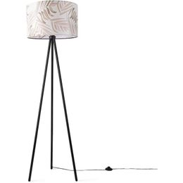 Paco Home Stehlampe &raquo;Trina Kuba&laquo; E27 Stehlampe Wohnzimmer Schlafzimmer Lampenschirm Beige Palme Stoff schwarz H: 148,5cm