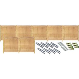 TETZNER & JENTZSCH Sichtschutzelement &raquo;Las Vegas 5&laquo; kesseldruckimpr&auml;gniert beige Massivholz, Stahl H/L: 180cm x 13,32m, Pfosten: 8 Stk.