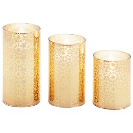 OTTO home LED-Kerze &raquo;Jarle, Weihnachtsdeko&laquo; &Oslash; ca. 7,5 cm, aus Echtwachs, unterschiedliche Gr&ouml;&szlig;en, Batteriebetrieb gold Echtwachs, Glas &Oslash;/H: 7,5cm, 3 
