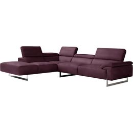 Egoitaliano Ecksofa &raquo;Malika, elegant und bequem, Designsofa, L-Form&laquo; mit Ottomane, inkl. Kopfteilverstellung und chromfarbenen Metallf&uuml;&szlig;en lila B/H/T: 300cm x 