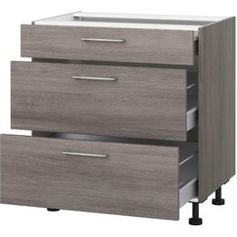 KOCHSTATION Kochfeldumbauschrank &raquo;KS-Trea U2AS80-H&laquo; mit drei Schubk&auml;sten, Breite 80 cm, H&ouml;he 75 cm grau eichefarben grau, B/H/T: 80cm x 75cm x 56cm, 