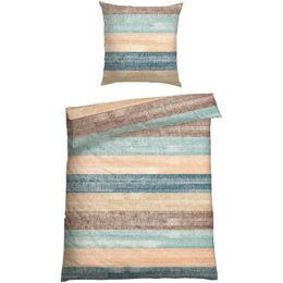 Schiesser Bettw&auml;sche &raquo;Emilia aus weicher Baumwolle und texturierten Streifen&laquo; 2 Stk. MADE IN GREEN by OEKO-TEX blau Renforc&eacute;, Obermaterial: 100% Baumwolle B/L: 