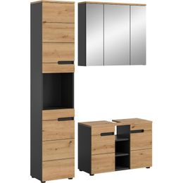 Welltime Badm&ouml;bel-Set &raquo;REHAT, 3-teilig, Breite 133 cm, mit grifflosen Fronten, bestehend aus:&laquo; 3 Stk. tlg. schwarz B/H/T: 133cmcm x 193cmcm x 34cmcm