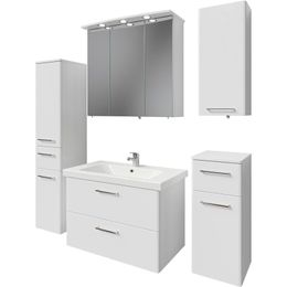 Badm&ouml;bel-Set &raquo;Quickset 316 5-teilig, Keramikwaschtisch mit LED-Spiegelschrank&laquo; 6 Stk. tlg. wei&szlig; Einheitsgr&ouml;&szlig;e