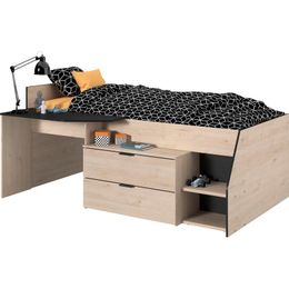 Parisot Hochbett &raquo;Milky&laquo; mit kleiner Arbeitsfl&auml;che und kleiner Kommode, extra Stauraum schwarz Beschl&auml;ge aus Metall Liegefl&auml;che B/L: 90cm x 200cm, kein 