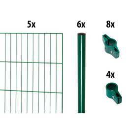 GARDEN 'N' MORE Einstabmattenzaun &raquo;mit Rundpfosten&laquo; 5 Elemente f&uuml;r 10 m, LxH: 200 x 75 cm, mit 6 Pfosten gr&uuml;n Kunststoff, Stahl H/L: 75cm x 10m, 