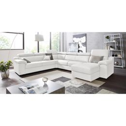 Calia italia Wohnlandschaft &raquo;CS_Mambo, U-Form, Familiensofa, bequem und zeitlos&laquo; in Leder, inklusive Kopfteilverstellung beige B/H/T: 360cm x 98cm x 