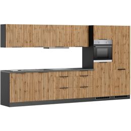 KOCHSTATION K&uuml;chenzeile &raquo;KS-Lagos, Breite 360 cm, wahlweise mit E-Ger&auml;ten&laquo; GK-oder Induktionskochfeld, Sp&uuml;le edelstahl oder schwarz beige B/H/T: 360cm