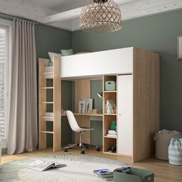 Hochbett &raquo;MATIS Hochbett&laquo; Platzersparnis, super praktisch und funktional braun Uni Weiss und Kastanie Natur Nachbildung, Liegefl&auml;che B/L: 90cm x 200cm