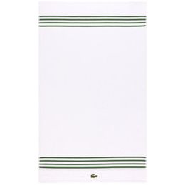 Lacoste Badetuch &raquo;LCOURTLI&laquo; mit Label-Applikationen und gestreifter Bord&uuml;re wei&szlig; Frottier, Obermaterial: 97% Baumwolle, 3% Polyester B/L: 90cmx150cm, 1 Stk., 