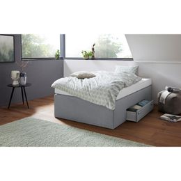 Westfalia Schlafkomfort Boxspringbett mit integrierter Schublade, frei im Raum stellbar grau Bezug Bett: Feinstrukturstoff (77% Polyester, 23%Viskose) oder Microfaser (100% 