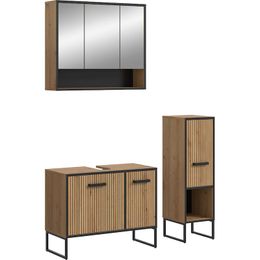 Welltime Badm&ouml;bel-Set &raquo;LOCRI, 3-tlg. Badkombination, Breite 125 cm, Rillenoptik, Metallkufen&laquo; bestehend aus: Waschbeckenunterschrank, Spiegelschrank &