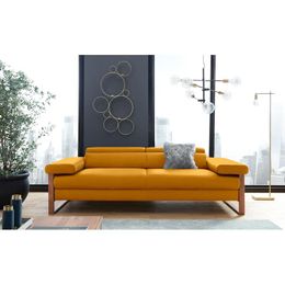 W.Schillig 2,5-Sitzer &raquo;finn&laquo; German Design Award 2016, Fu&szlig;gestell Nussbaum natur, Breite 230 cm gelb Flachgewebe S22 (100% Polyester);Stoff S37 (100% 