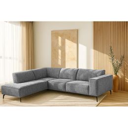Home Affaire Ecksofa &raquo;LORCAN mit Metallf&uuml;&szlig;en, Breite 275 cm, weiches Sitzgef&uuml;hl&laquo; Metallf&uuml;&szlig;e, Lederoptik, Struktur, Boucl&eacute; grau 100% PES B/H/T: 275cm x