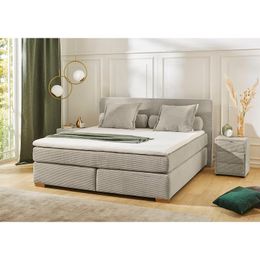 Jockenh&ouml;fer Boxspringbett &raquo;Romy erh&auml;ltlich in 140 & 180cm Breite&laquo; Cordstoff, 7-Zonen-TTFK-Matratze, KS-Topper, Echtholzf&uuml;&szlig;e beige Bezug Bett: Microfaser (100% 
