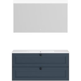 Nobilia Badm&ouml;bel-Set &raquo;Cascada&laquo; Set, mit Waschbecken, inkl. beleuchtetem Spiegel mit Touch-Sensor, 2 Stk. tlg. blau B/H/T: 121cmcm x 169cmcm x 48,7cmcm