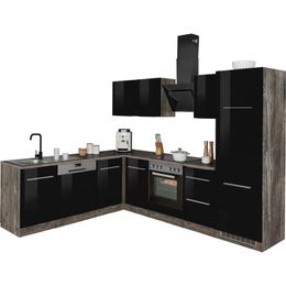 KOCHSTATION Winkelk&uuml;che &raquo;KS-Brindisi&laquo; Stellbreite 220/280 cm, wahlweise mit E-Ger&auml;ten, mit MDF-Fronten schwarz B/H/T: 280cm x 60cm, ohne E-Ger&auml;te