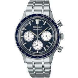 Seiko Herren Chronograph Quarzuhr, Armbanduhr, Herrenuhr, Edelstahlarmband, analog, Tag silber Einheitsgr&ouml;&szlig;e