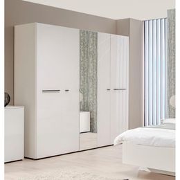 Home Affaire Kleiderschrank &raquo;Ksanti&laquo; hochgl&auml;nzende Front, mit Spiegel wei&szlig; Glas, Holzwerkstoff, MDF wei&szlig;, B/H/T: 223,5cm x 206cm x 55,5cm, T&uuml;ren: 5 