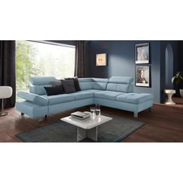 exxpo - sofa fashion Ecksofa &raquo;Fiji, L-Form&laquo; mit Kopf- bzw. R&uuml;ckenverstellung, wahlweise mit Bettfunktion blau Luxus-Kunstleder;Webstoff (100% 