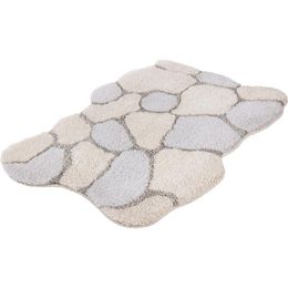 Kleine Wolke Badematte &raquo;Brick&laquo; H&ouml;he 22 mm rutschhemmend beschichtet fu&szlig;bodenheizungsgeeignet Zweifarbiger Stein-Look in Creme & Grau mit geschwungenen Formen beige