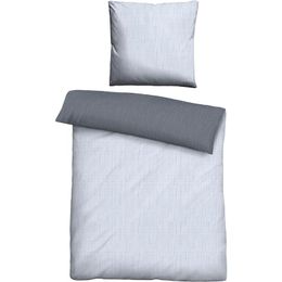 Biberna Wendebettw&auml;sche &raquo;Combinate in Gr. 135x200, 155x220 oder 200x200 cm&laquo; 2 Stk. Bettw&auml;sche aus Baumwolle, zeitlose Bettw&auml;sche mit Wendeoptik blau Mako-