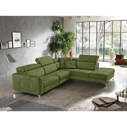 Egoitaliano Ecksofa &raquo;Matt, hoher Sitzkomfort und aufwendige Detailverarbeitung, L-Form&laquo; mit Ottomane, inkl. verstellbarer Kopfteile zum Relaxen gr&uuml;n B/H/T: 285cm 