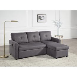 ATLANTIC HOME COLLECTION Schlafsofa &raquo;Gustavo L-Form, B: 199 cm&laquo; mit Schlaffunktion, Bettkasten & seitlichen Taschen grau 100% PES B/H/T: 199cm x 82cm 