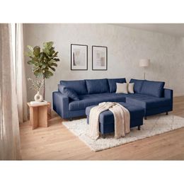 Collection AB Ecksofa &raquo;Toni XL L-Form 274 cm&laquo; Set: Sofa & Hocker, 2 Zierkissen, Bonell-Federkern blau 100%Polyester B/H/T: 274cm x 44cm x 184cm, 