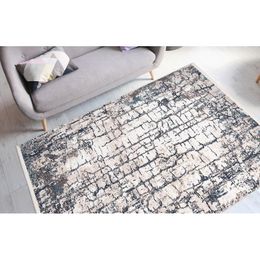 me gusta Teppich &raquo;Akropolis 125&laquo; rechteckig 12 mm H&ouml;he flacher Teppich mit Baumwollr&uuml;cken, attraktiver Vintage-Look blau Polyester B : 120cm 1 Stk., 