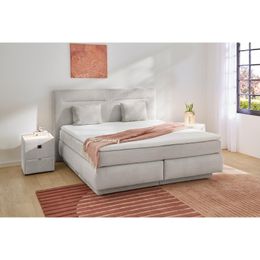 Jockenh&ouml;fer Boxspringbett &raquo;Simone, inklusive gro&szlig;em Stauraum/Bettkasten&laquo; Bonell-Wendematratze H2/H3, Topper und 2 Kissen beige Bezug Bett: Waffelcord (95% 