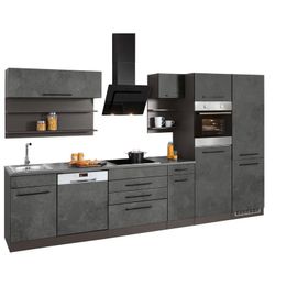 KOCHSTATION K&uuml;chenzeile &raquo;KS-Tulsa&laquo; mit E-Ger&auml;ten, Breite 350 cm, schwarze Metallgriffe, MDF Fronten bunt B/H/T: 350cm x 60cm