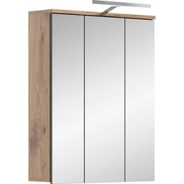 Welltime Badezimmerspiegelschrank &raquo;Riga, Breite 60cm, inkl. LED Beleuchtung, 3 Spiegelt&uuml;ren, 9 F&auml;cher&laquo; Set, 2 Stk. tlg. Badm&ouml;bel, Badschrank, Schrank,