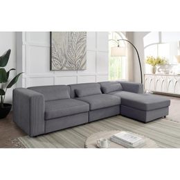 ATLANTIC HOME COLLECTION Ecksofa &raquo;Uno, L-Form, Breite: 307cm&laquo; beidseitig montierbarem Longchair,mit Taschenfederkern, in Cord grau 100% PES B/H/T: 