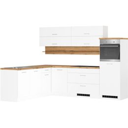 KOCHSTATION Winkelk&uuml;che &raquo;KS-Milan, optional mit Muldenl&uuml;fter&laquo; Stellbr.270/220 cm, wahlweise mit E-Ger&auml;ten, Kochfeld mit Dunstabzug wei&szlig; B/H/T: 270cm x