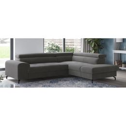 COTTA Ecksofa &raquo;Aura L-Form, B: 260 cm&laquo; mit Schlaffunktion, Bettkasten & Kopfteilverstellung grau B/H/T: 260cm x 210cm, Stoff Karo, Ottomane rechts, 