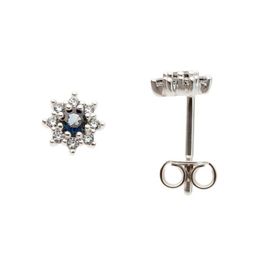 Firetti Damen Paar Ohrstecker &raquo;Schmuck Geschenk Gold 333 Ohrschmuck Farbstein Edelstein Blume Saphir&laquo; mit Saphir - mit Brillant bunt 6mm, 0,12 P2 = 