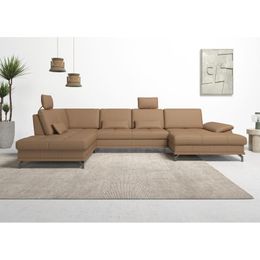 OTTO home Wohnlandschaft &raquo;Costello U-Form, B: 363 cm mit Sitztiefen-, Armteilverstellung &&laquo; 3 Nierenkissen, optional Schlaffunktion & Bettkasten braun