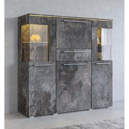 OTTO home Highboard &raquo;India,Breite 130cm, stilvolle Hochkommode 3T&uuml;ren, Klappe und Schublade&laquo; Hochschrank viel Stauraum, Einlegeb&ouml;den verstellbar,ohne 