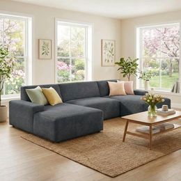 Trendmanufaktur Wohnlandschaft &raquo;Wien, wahlweise mit Sitzvorschub und Bettkasten, Breite 329 cm&laquo; U-Form, in trendigem Cordstoff grau 92%Polyester, 8%