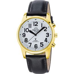 MASTER TIME Herren MASTER TIME Funkuhr &raquo;Sprechende Funkuhr&laquo; Quarzuhr, Armbanduhr, Herrenuhr, Lederarmband, analog gold Einheitsgr&ouml;&szlig;e