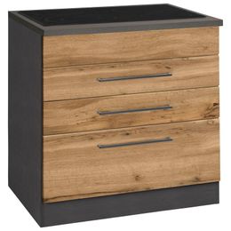 KOCHSTATION Kochfeldumbauschrank &raquo;KS-Tulsa&laquo; 80 cm breit, 2 Schubladen, 1 gro&szlig;er Auszug, schwarzer Metallgriff braun grafit, B/H/T: 80cm x 85cm x 60cm,